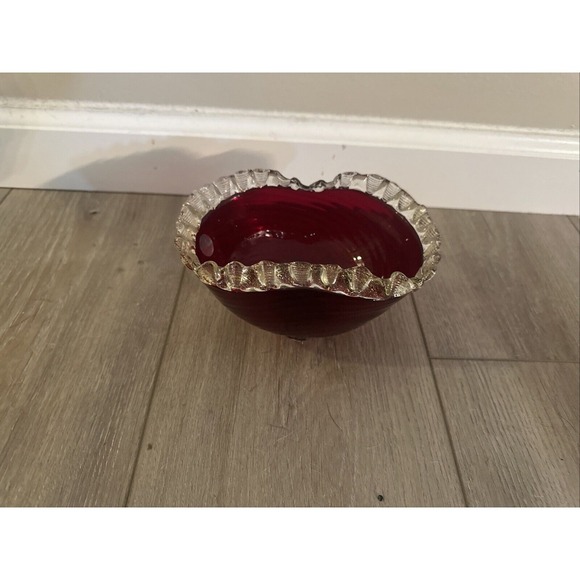 Art | Vintage Victorian Ruby Red Glass Bowl With Clear Frilled Rim Foot ...